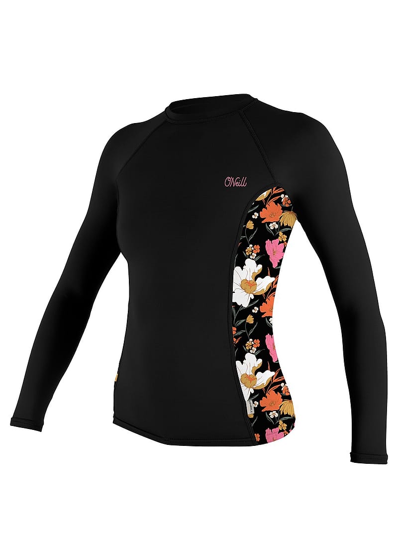 ONeill Ladies Side Print Long Sleeve Rash Vest Blk